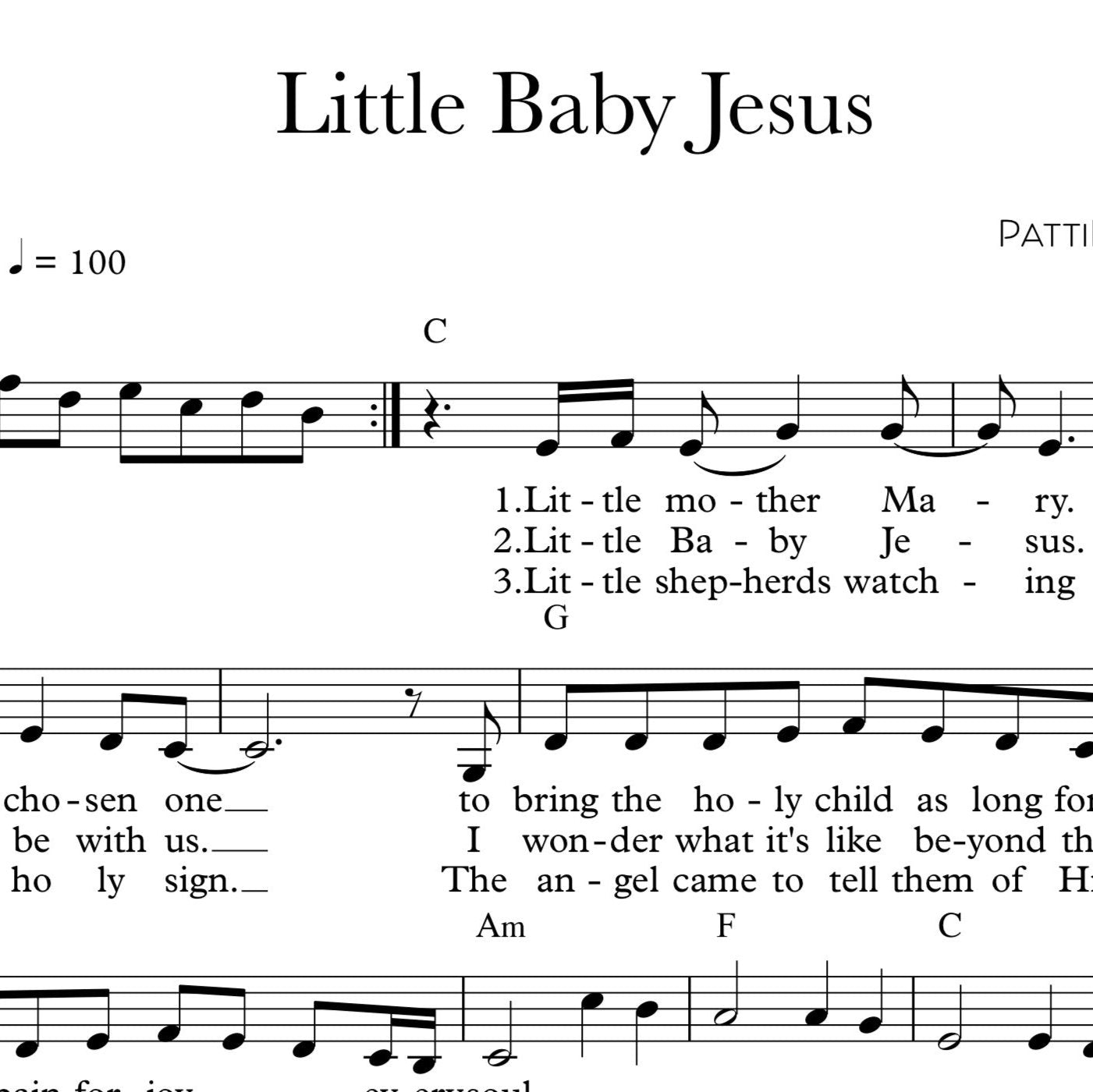 `Free Sheet Music and MP3 - Little Baby Jesus by Patti Rokus – Rocks ...